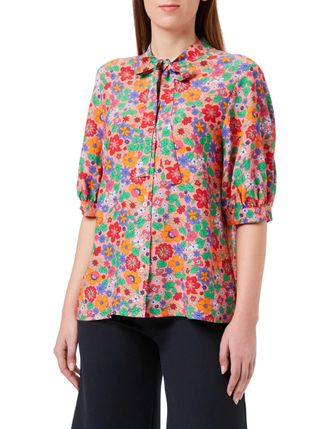 Seidensticker Damen Bluse - Fashion Bluse - Regular Fit - Stehkragen mit Schleife - Kurzarm - 100% Viscose