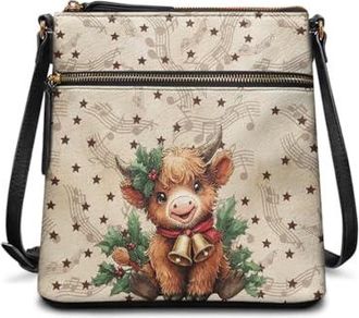 Coloranimal Sac &agrave; bandouli&egrave;re imperm&eacute;able en cuir synth&eacute;tique pour femme avec plusieurs poches, &Eacute;toile musicale pour b&eacute;tail de No&euml;l