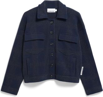 Armedangels Damen Jacke aus Bio-Woll Mix JOAALISON Check Loose Fit Night Sky-Steel Melange