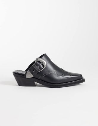 Tommy Jeans Mules en cuir style cowboy - Noir