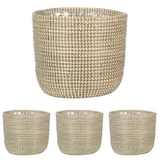 Scheurich Seegras 17, Korbgef&auml;&szlig;/Korb-Pflanzgef&auml;&szlig;/Korbtopf aus Seegras Farbe: White, 17 cm Durchmesser, 16 cm hoch, 3,5 l Vol. (Packung mit 4)