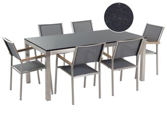 Beliani Modernes Gartenm&ouml;bel Set Tisch 180 cm in Schwarz 6 St&uuml;hle in Grau Grosseto