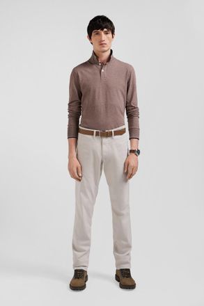 Eden Park Pantalon Chino Camel En Gabardine De Coton Stretch Coupe Regular