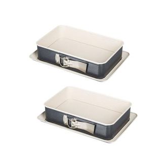 Zenker 9348650 Lot de 2 Moules &agrave; g&acirc;teaux rectangulaire &agrave; charni&egrave;re, moule rectangle, plat &agrave; four, plat &agrave; gratin, moule &agrave; g&acirc;teaux avec plateau, rev&ecirc;tement ant
