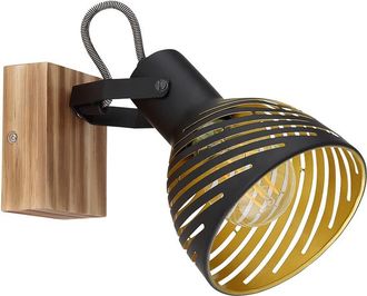 Globo Lighting Wandlampe Wandleuchte verstellbar Retro Spotlampe Holz schwarz gold H 16,5 cm