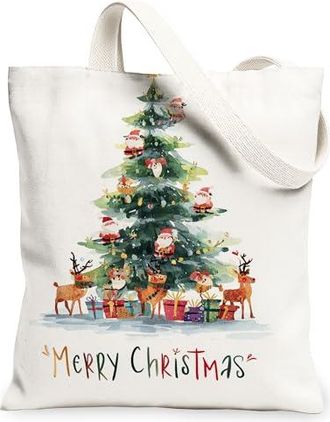Generic Sacs fourre-tout en toile motif sapin de No&euml;l, sacs d&eacute;picerie r&eacute;utilisables, sacs d&eacute;picerie dhiver, rustiques, chics, l&eacute;gers et lavables, blanc, 13x15