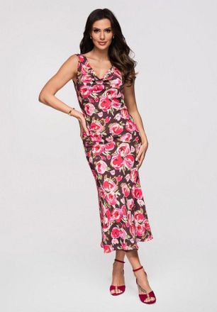 Ombre Abendkleid Damen Midi Kleid mit Cowl Neck Braun M (kein Set, 1-tlg)