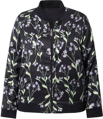 Ulla Popken Kurzjacke Wendeblouson Bl&uuml;ten/einfarbig Collegekragen