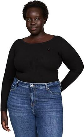 Tommy Hilfiger T-Shirt Manches Longues Femme Slim Fit Col Ras-du-Cou, Noir (Black), M