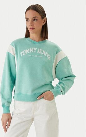 Tommy Jeans Sweatshirt Varsity Crew DW0DW22365 Gr&uuml;n Regular Fit