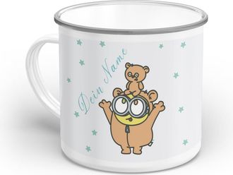 Picanova Tasse Minions mit Name - Personalisierte Emaille Tasse 300 ml - Kinderbecher mit Dein Name - Geschenk f&uuml;r Junge und M&auml;dchen und Fans der Despicable Me