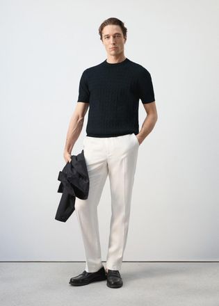 Mango T-shirt maille torsad&eacute;e 100 % coton bleu nuit - Homme - XXL - MANGO MAN