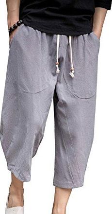 LaoZanA Homme 3/4 Shorts Bermudas Pantalon Sarouel Taille Elastique Baggy Large Pantacourt Décontracté Léger Pantalon en Lin Gris XL