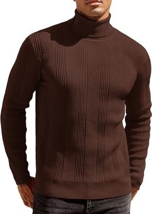 Coofandy Pull Col Roulé Homme Pull Tricot Côtelé Pulls Col Montant Chaud Slim Fit Pullover Basique Casual Hiver Sweater Marron café XL