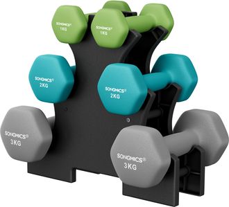 Songmics Kurzhantel Set, Hexagon, mit Hantelst&auml;nder, 2 x 1 kg, 2 x 2 kg, 2 x 3 kg, mattes Finish, Neopren-Beschichtung, Krafttraining, zu Hause, limettengr&uuml;n, 
