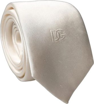 Dolce & Gabbana Homme, Accessoires, Blanc, Taille: ONE Size Cravate Brod&eacute;e en Soie Ajustable