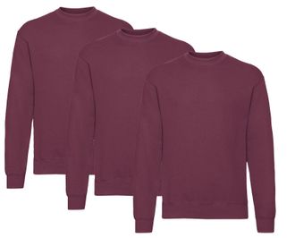 Fruit Of The Loom 3er Pack Classic Set-In Sweat Herren, NEU, Farbe:Burgund, Gr&ouml;&szlig;e:2XL