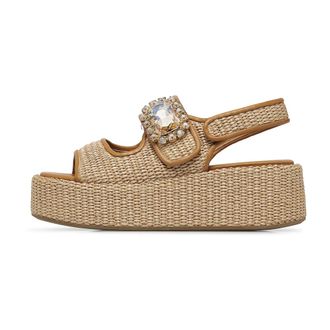 Loriblu Femme, Chaussures, Orange, Taille: 38 EU Sandale compens&eacute;e en nappa et rafia citrouille avec bijou