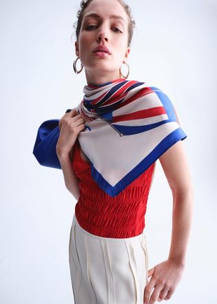 Mango Foulard imprim&eacute; bateaux bleu marine - Femme - Taille unique - MANGO