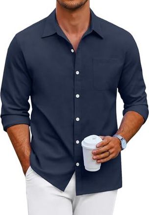 Coofandy Chemise Homme Oxford Coton Manches Longues Confortable Business Casual Coupe Régulière Bleu Violet XL