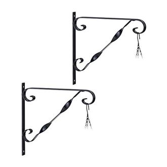 Relaxdays Blumenampel Halterung, 2er Set, Wandmontage, HxBxT: 28x30x2 cm, Ampelhaken für außen & innen, Eisen, schwarz