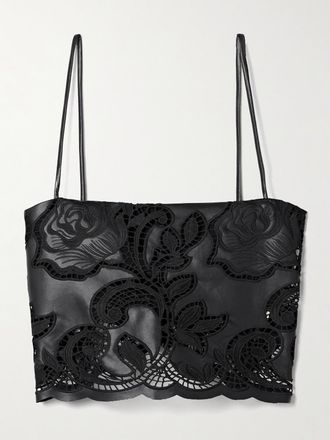 Johanna Ortiz Haut Raccourci En Cuir Synth&eacute;tique Et En Dentelle Guipure &Agrave; Broderies Seduccion Lunar - Noir