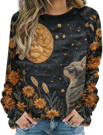 Generic Sweat-shirt pour femme - Imprim&eacute; graphique britannique - Haut surdimensionn&eacute; - Col rond - Manches longues - Automne - Hiver - D&eacute;contract&eacute; - Confortabl