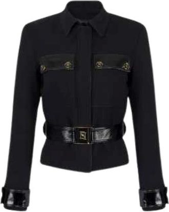 Elisabetta Franchi Femme, Vestes, Noir, Taille: 42 FR Veste Tech Bimat&eacute;riau Vinyle