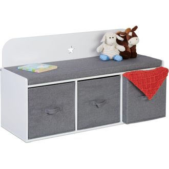 Relaxdays Relaxdays - Kinderbank mit Stauraum, hbt: 54 x 99 x 35 cm, Kinderzimmer und Flur, Sitzbank gepolstert, Flurbank, wei&szlig;/grau
