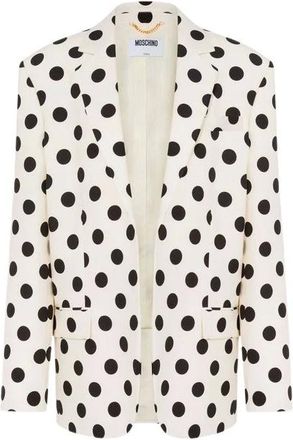 Moschino Femme, Vestes, Blanc, Taille: 36 FR Polka Dots Printed Wool Jacket