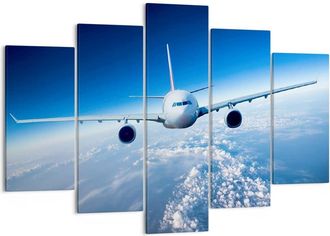 Arttor Bilder auf Leinwand 150x100cm Leinwandbild Flugzeug himmel wolken flug Groß XXL Wanddeko Bild Schlafzimmer Set 5 teilige Wandbilder Dekoration Wohnzim