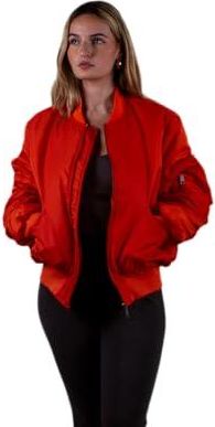K.Zell Blouson Bomber en Polyester, Veste D&eacute;contract&eacute;e Femme, Bombers Oversize (FR/ES, Alpha/lettres, L, Taille normale, Taille normale, ORANGE)