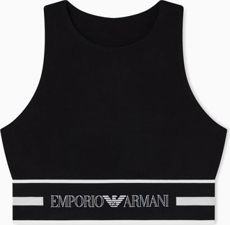 Emporio Armani Damen Crop Top T-Shirt, Schwarz, XS