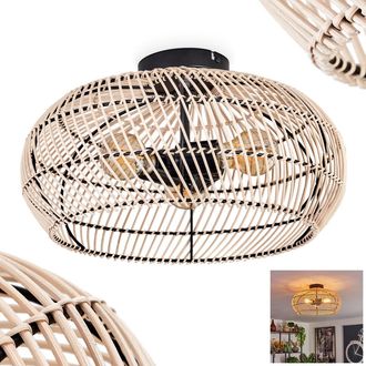 HOFSTEIN Deckenleuchte Brandala, moderne Deckenlampe aus Metall/Bambus in Schwarz/Natur/Dunkelbraun, Deckenleuchte im Boho-Design m. tollem Lichteffekt, Ø 40 c