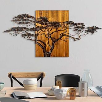 Wallity Hand-Painted Decorative Wooden Wall Accessory, 144 x 70 x 3 cm | 100% Solid Wood (3 cm) & Metal (1.5 mm) | Unique Design with Natural Variations
