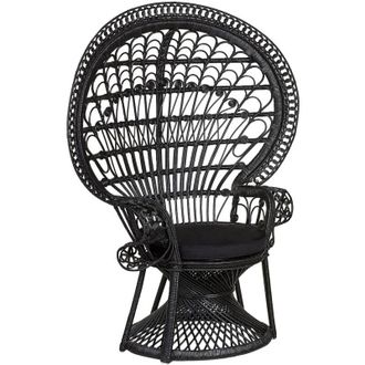 Beliani Pfauensessel Schwarz Rattan mit Kissen aus Baumwolle Indoor u. Outdoor Garten Lounge Terrasse Patio Balkon Wohnzimmer Schlafzimmer M&ouml;bel