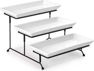 Malacasa 3-stufiges Servierplatten Porzellan Servierplatte mit zusammenklappbaren Sturdier Stand, f&uuml;r Party Entertaining Food Display Obst Dessert Cupcakes, We