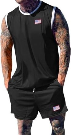 Generic Tenue 2 pièces pour homme, ensemble court, entraînement, col rond, débardeur, été, survêtement sans manches, ensemble de nuit deux pièces, débardeur s