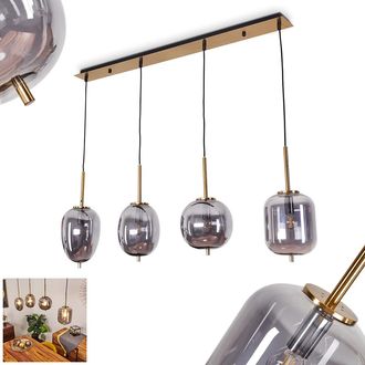 HOFSTEIN Pendelleuchte Verbania, moderne Deckenlampe aus Metall/Glas in Messing/Rauchglas, Hängeleuchte im Vintage-Design m. Glasschirmen, 4-flammig, 4 x E14, 