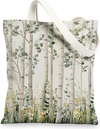 Generic Sacs fourre-tout en toile naturelle, respectueux de lenvironnement, motif forêt, sacs à provisions réutilisables, élégants, botaniques, légers, lavabl