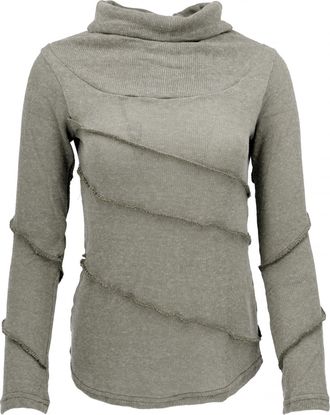 Guru Shop Psytrance Feinstrick Shirt, Langarmshirt, Pullover mit Overlock - Khaki, Damen, Baumwolle, Size:S