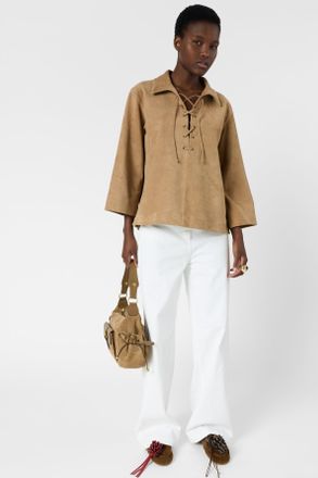 Gerard Darel Chemise &agrave; lacet en cuir velours - TILYA - Sable