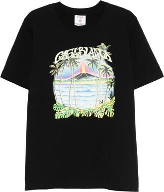 Casablanca Homme, Tops, Noir, Taille: 2XL T-Shirt &agrave; Manches Courtes et Col Rond avec Imprim&eacute; Tropical