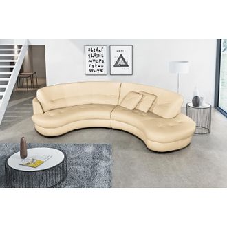 Red Living home24 Ecksofa Komula Beige/Beige Echtleder Mabel 300 x 80 x 113cm Ottomane davorstehend rechts Glamour