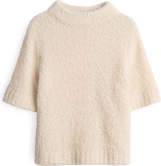 OPUS Damen Pullover | PUNES Slim Kurzarmstricker mit Boucl&eacute;garn Soft Cream, 40