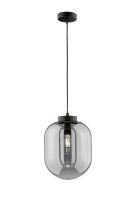 Fischer & Honsel | Pendelleuchte, Regi | schwarz matt| Glas| rauchfarben| D: 24,00 cm | Ausladung: 140,00 cm| 1x E27 max. 40 Watt | 60710, Gr&ouml;&szlig;e