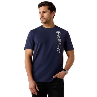 Ariat Mens Vertical Logo T-Shirt in Navy, Size 2X-Large, by Ariat