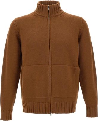 FILIPPO DE LAURENTIIS Cardigan zipp&eacute; en laine m&eacute;rinos - Homme - Pulls - Brun - Taille: 4XL