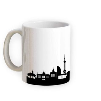 44spaces Tasse Shanghai Skyline - B&uuml;rotasse Kaffeebecher St&auml;dtetasse 5 Farben f&uuml;r Shanghaier & Fans, Umzug Richtfest Architekt (schwarz)