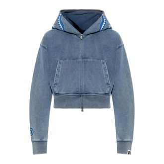 A Bathing Ape A Bathing Ape, Femme, Sweatshirts et sweats &agrave; capuche, Bleu, Taille: 40 FR Heavy Washed Shark Cropped Full Zip Sweat &agrave; capuche